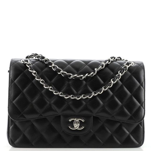 CHANEL | Bags | Chanel Classic Double Flap Bag Quilted Caviar Jumbo ...